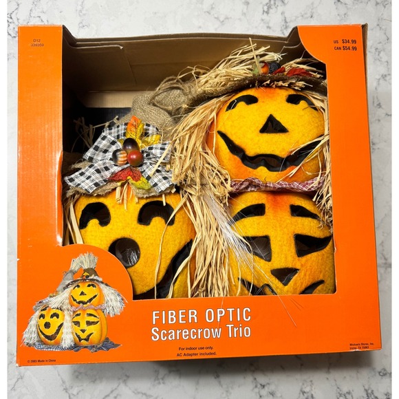 Gemmy | Holiday | Vtg Gemmy Fiber Optic 3 Pumpkinstrio Scarecrows ...
